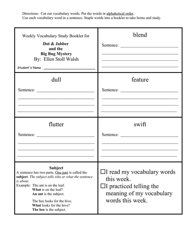 1st Grade Unit 6: Dot and jabber and the big bug mystery | DOC