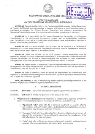 Department of Tourism MC No. 2023-0003: Updated Guidelines on the ...