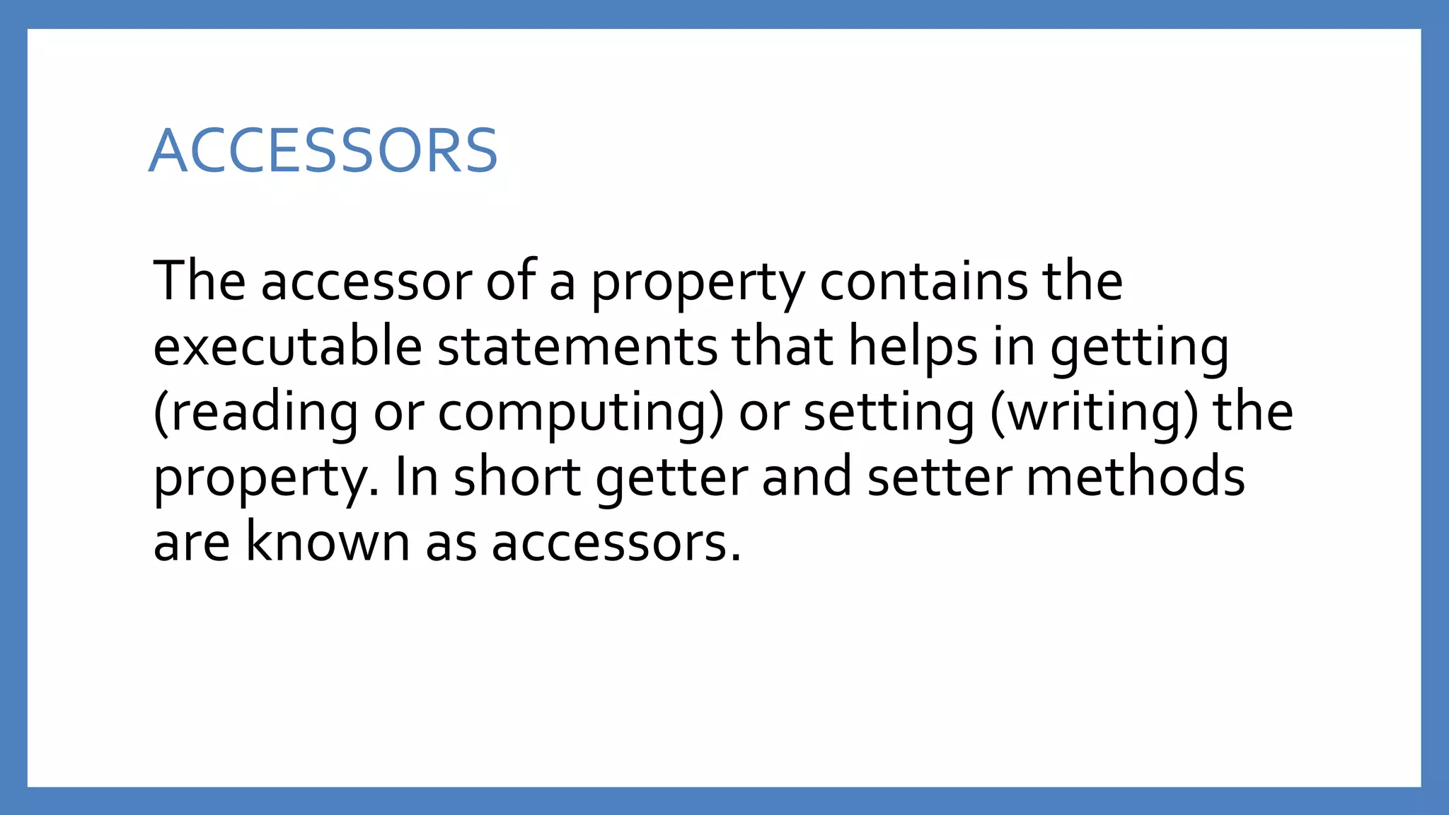 Properties and indexers in C# | PPTX