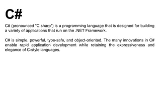 DotNet Fundamentals | PPTX | Programming Languages | Computing