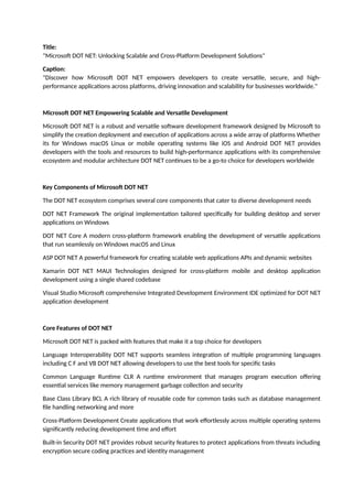Microsoft DOT NET: Unlocking Scalable and Cross-Platform Development ...