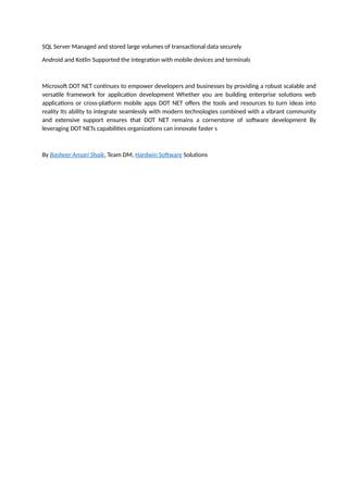 Microsoft DOT NET: Unlocking Scalable and Cross-Platform Development Solutions | DOCX