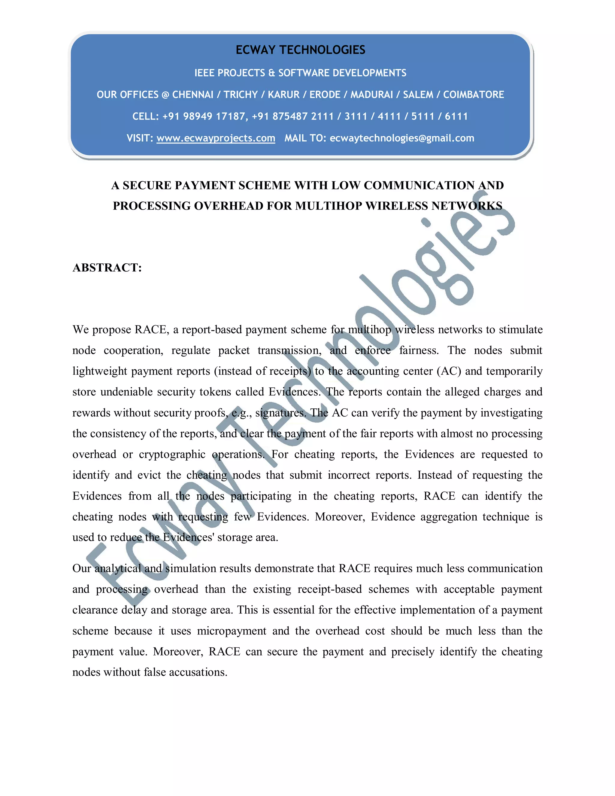 Dotnet a secure payment scheme with low communication and processing overhead for multihop ...