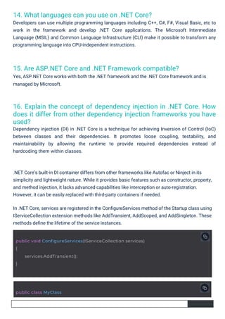 Dot NET Core Interview Questions PDF By ScholarHat | PDF