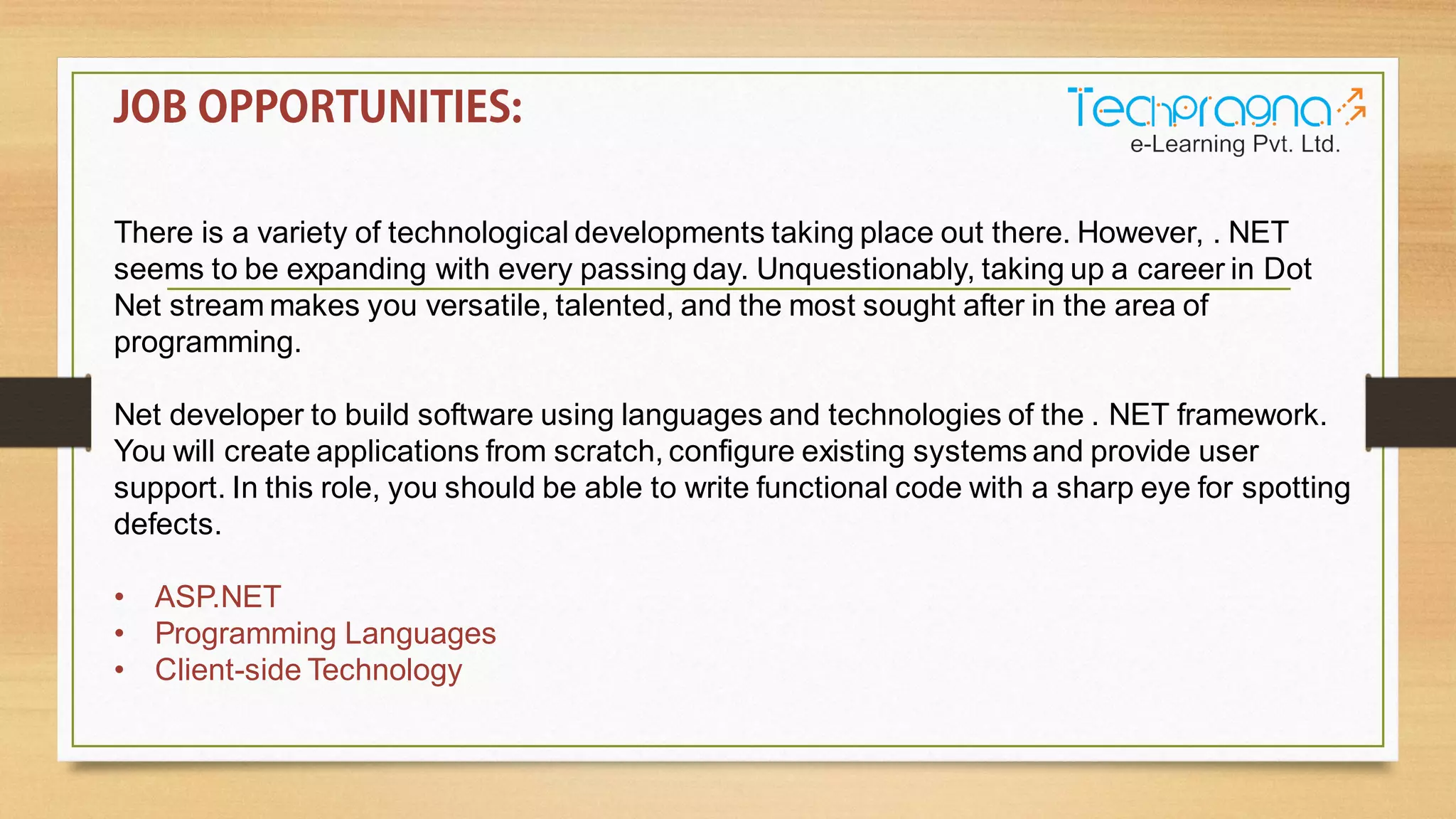 Dotnet developer presentation | PPT