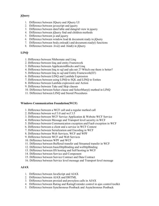 .NET Difference Between Interview Questions - Compiled | PDF