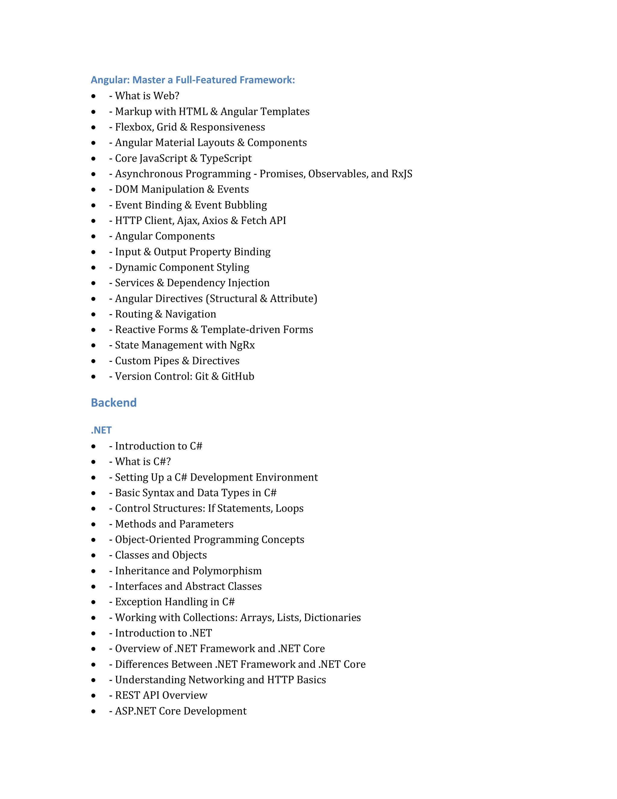 .NET Full Stack Development AI + IoT Integrated Course | TechEntry | PDF