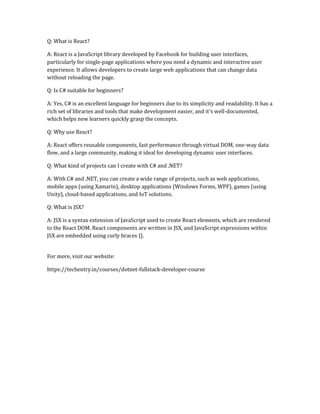 .NET Full Stack Development AI + IoT Integrated Course | TechEntry | PDF