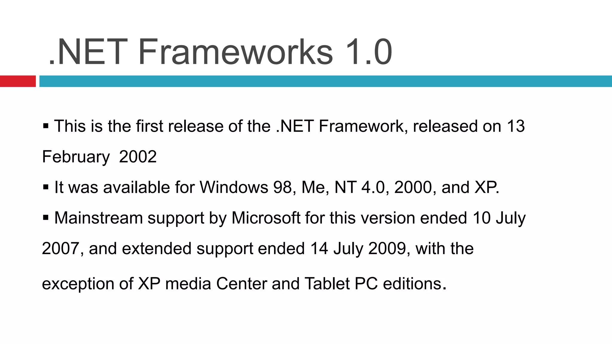 Dotnet Frameworks Version History | PPTX