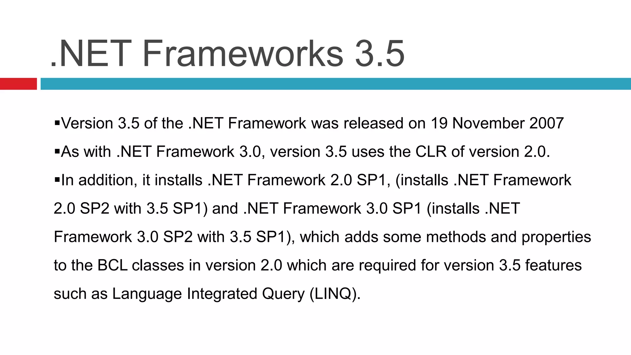 Dotnet Frameworks Version History | PPTX