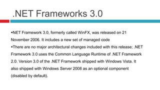 Dotnet Frameworks Version History | PPTX