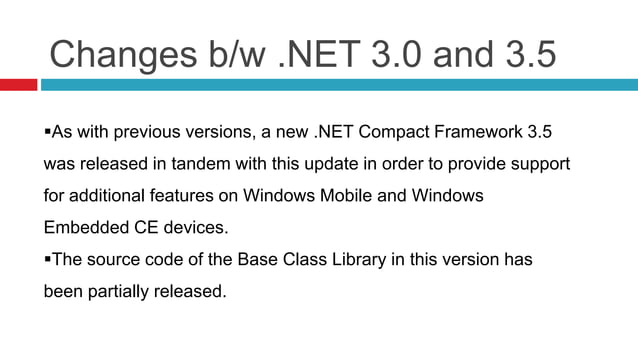 Dotnet Frameworks Version History | PPTX