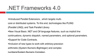 Dotnet Frameworks Version History | PPTX