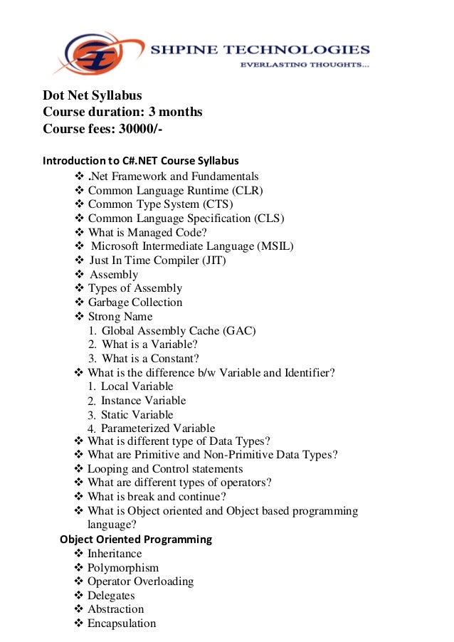 DOT NET SYLLABUS dot-net-syllabus