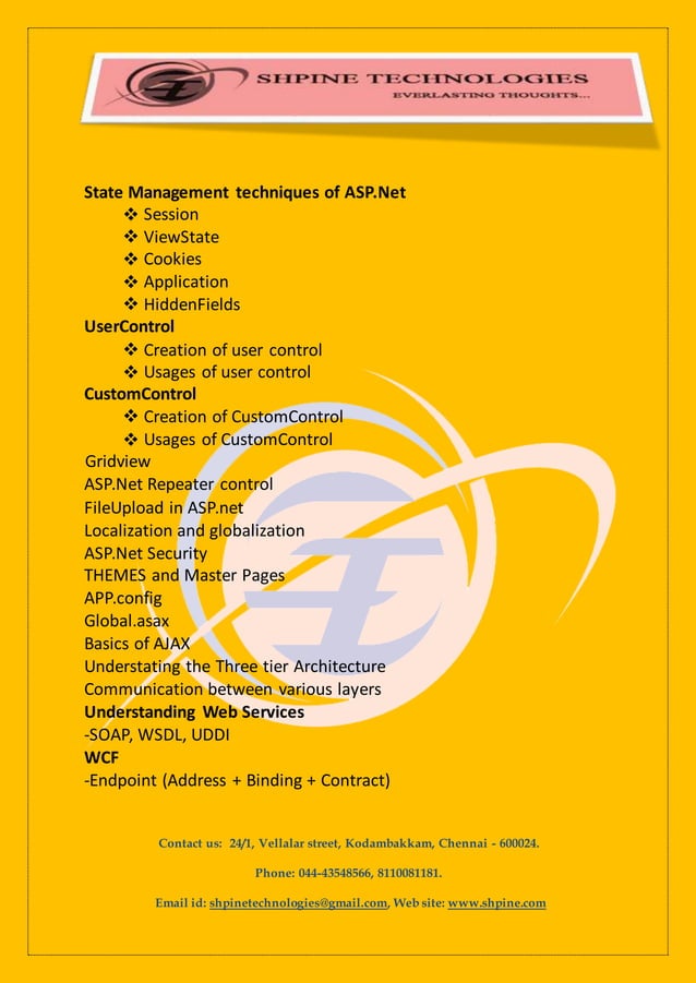 Dot Net Course Syllabus | DOCX