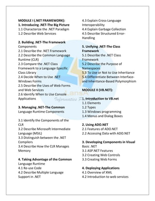 Dot net syllabus book | PDF