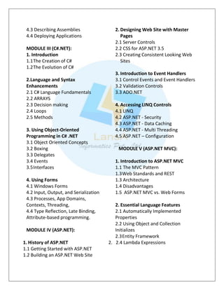 Dot net syllabus book | PDF