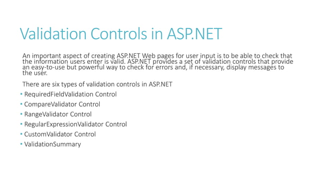 Validation Controls in asp.net