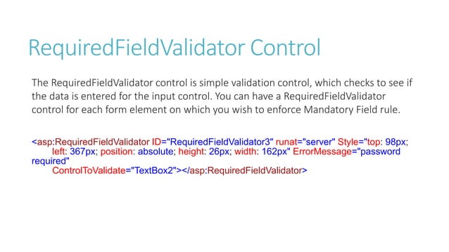 Validation Controls in asp.net