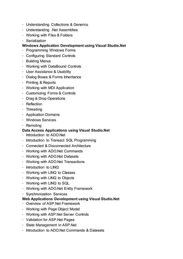 Dotnet training in Chennai | PDF