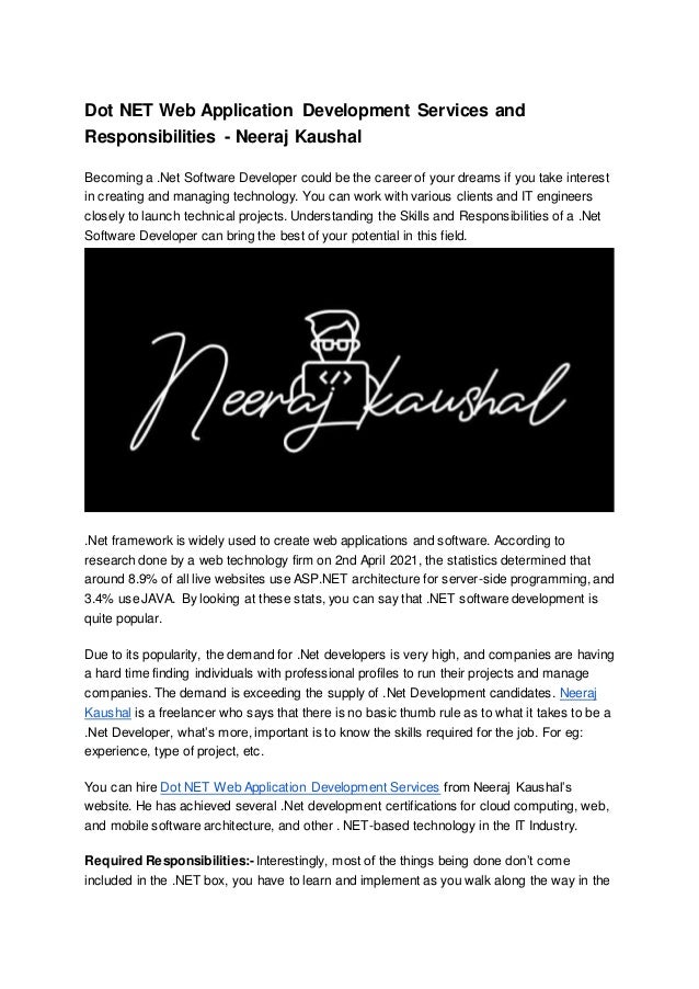 Custom Dot NET Web Application Development Services - Neeraj Kaushal | PDF