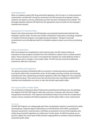 DOT SAP Program: Ensuring Safety and Sobriety | PDF