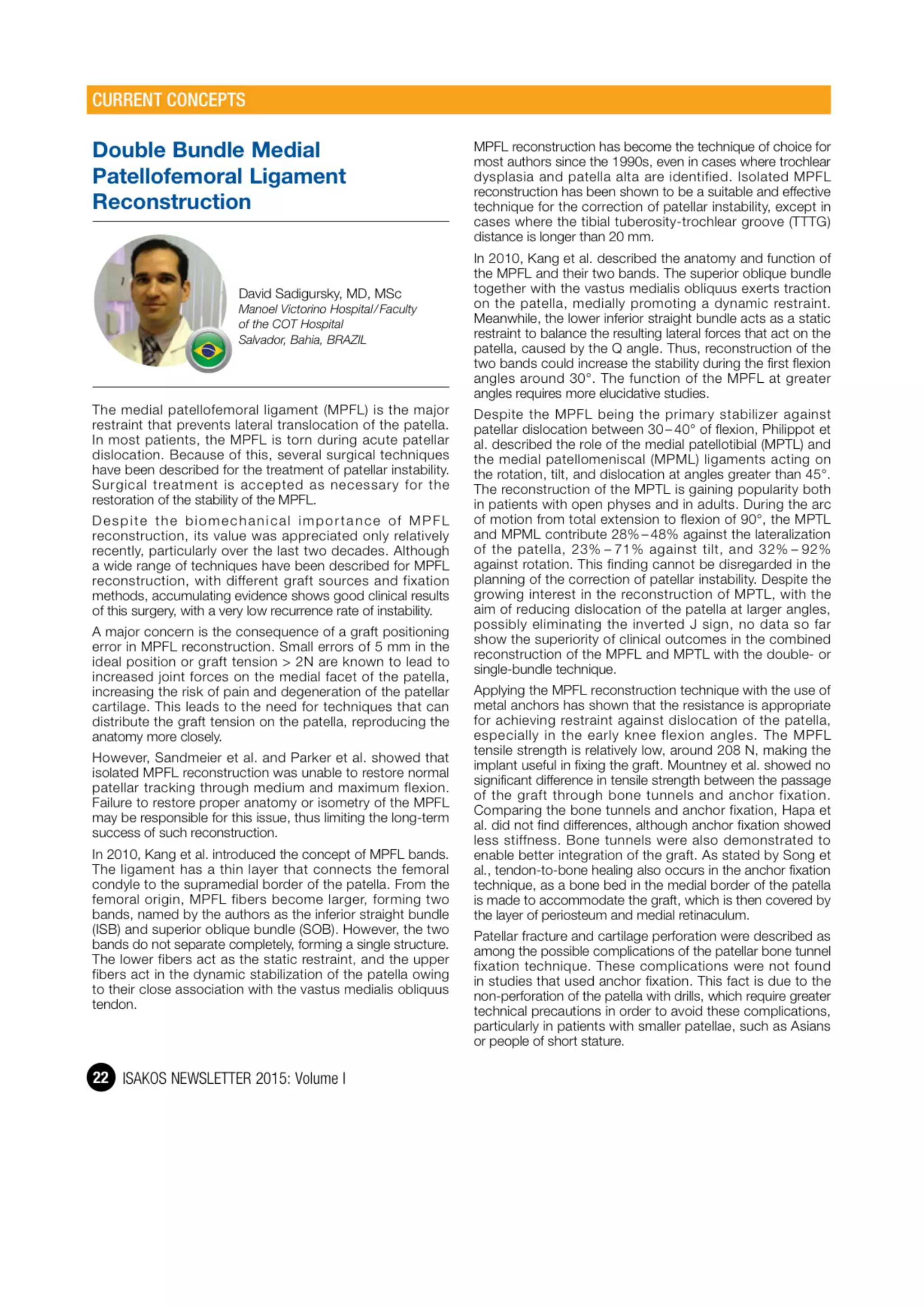 Double Bundle Medial Patellofemoral Ligament Reconstruction | PDF