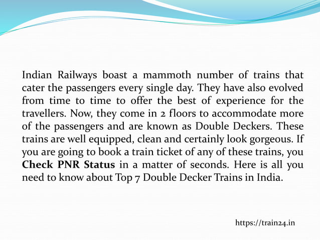 Double Decker trains in india all you need to know | PPTX | Rail Travel ...