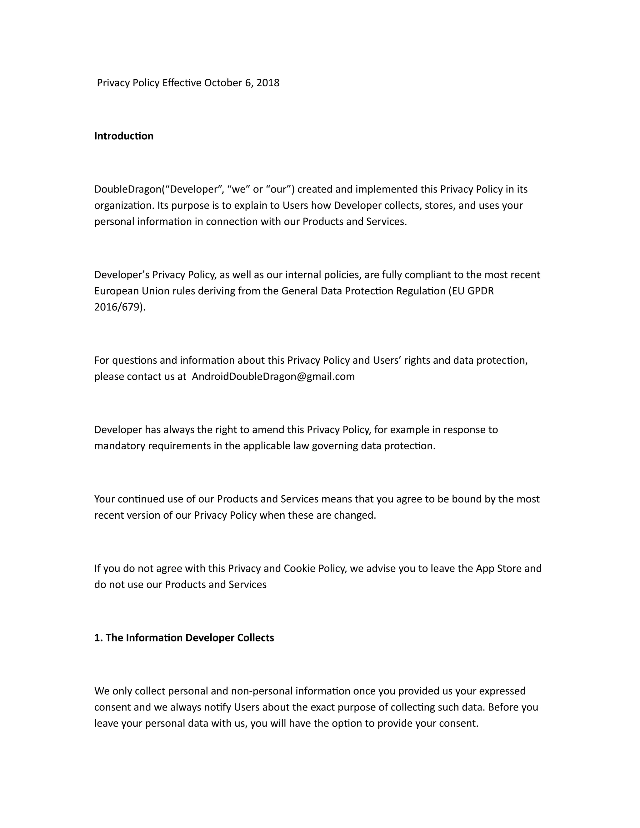 Double dragon privacy policy | PDF