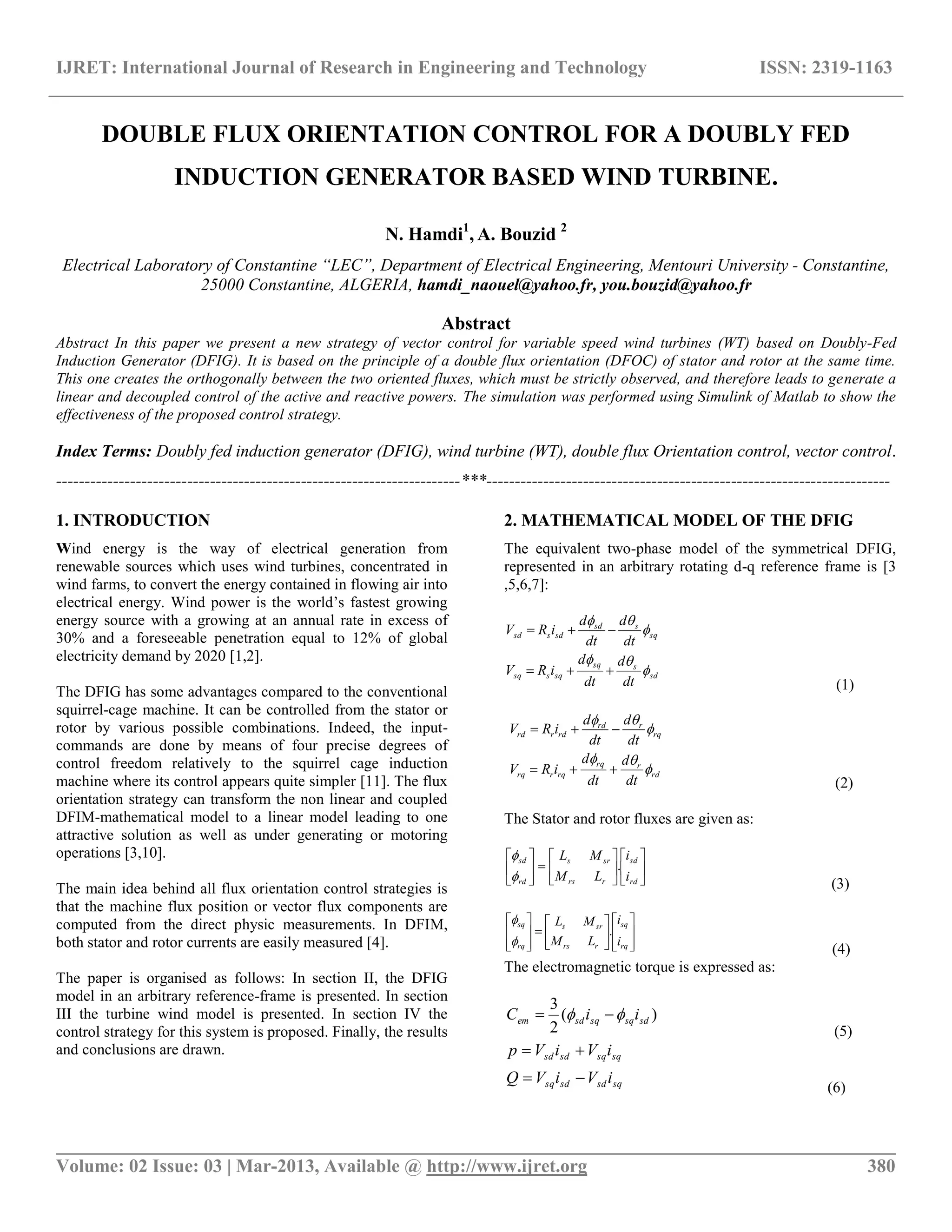 Double Flux Orientation Control For A Doubly Fed Induction Generator