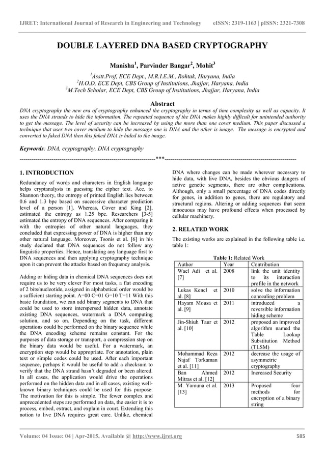 Double layered dna based cryptography | PDF