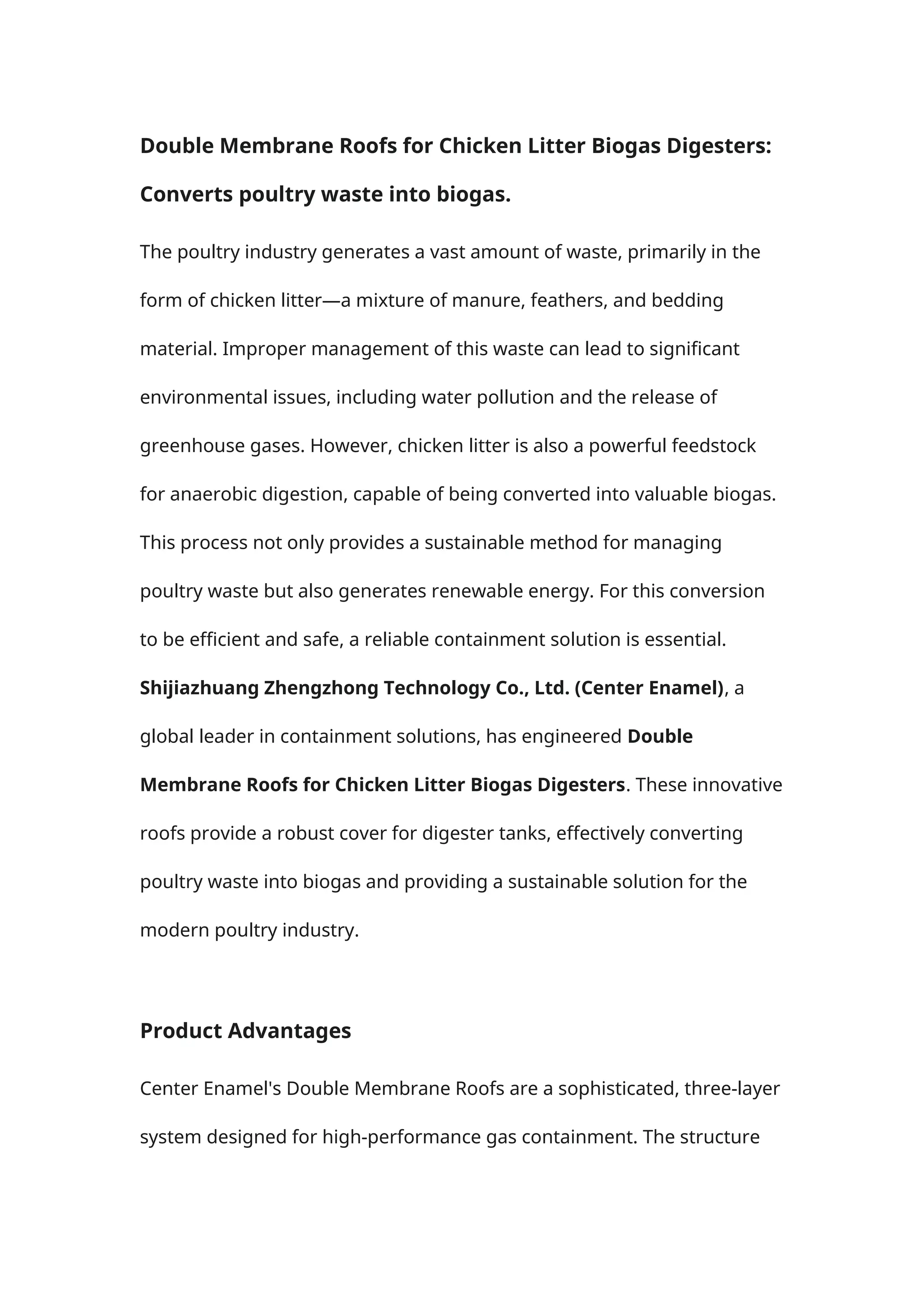 Double Membrane Roofs for Chicken Litter Biogas Digesters Converts ...