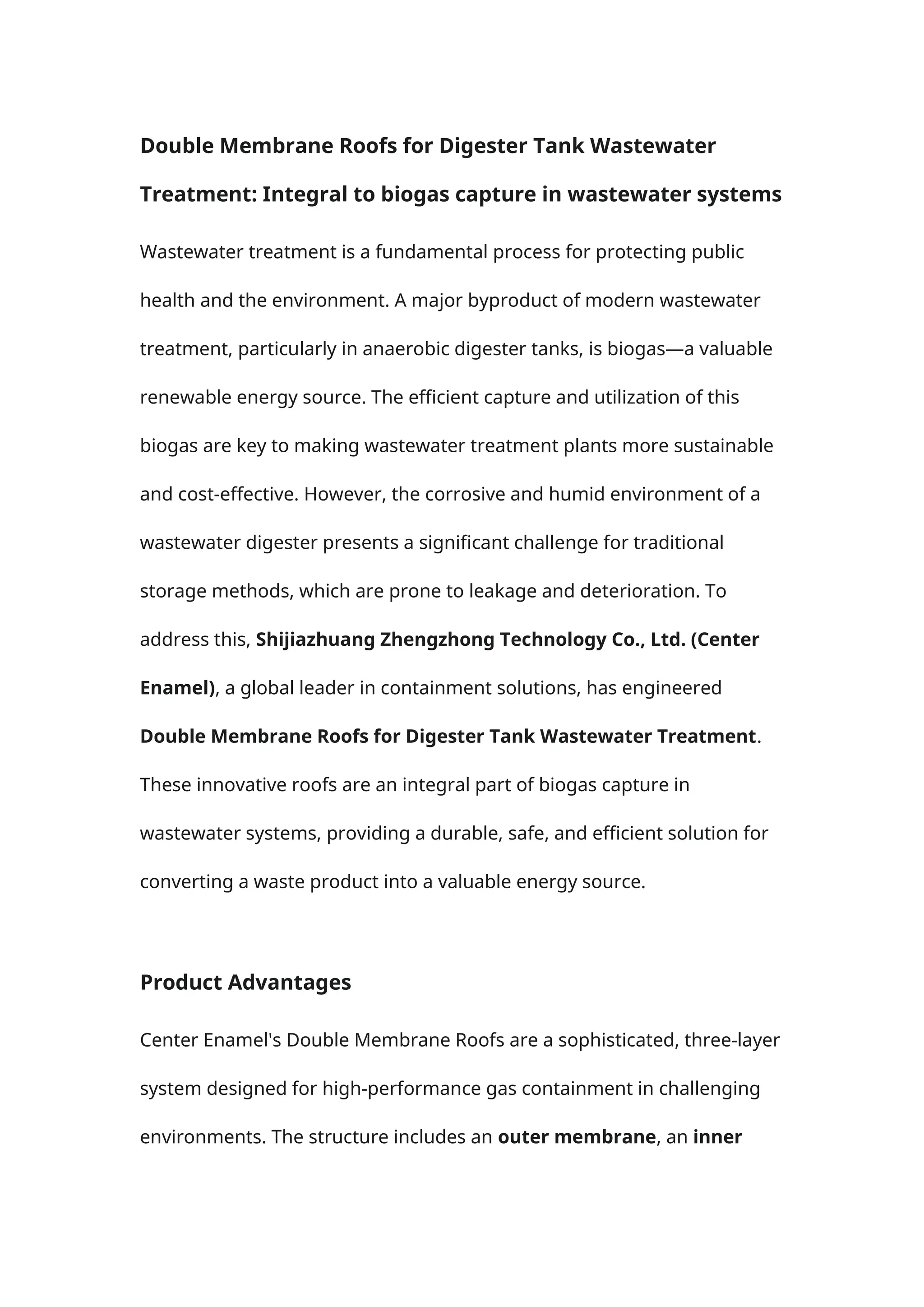 Double Membrane Roofs for Digester Tank Wastewater Treatment Integral ...