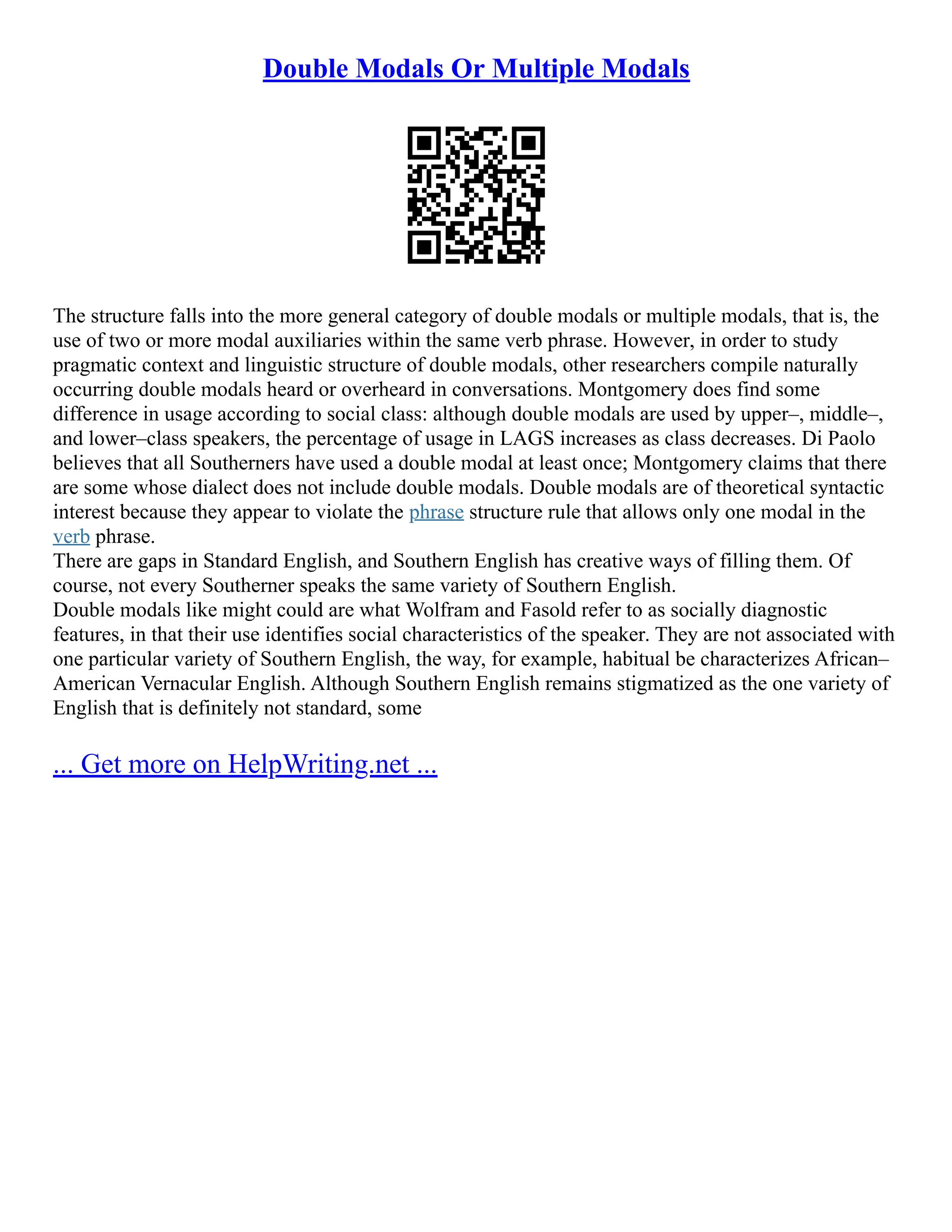 Double Modals Or Multiple Modals | PDF | Books and Literature