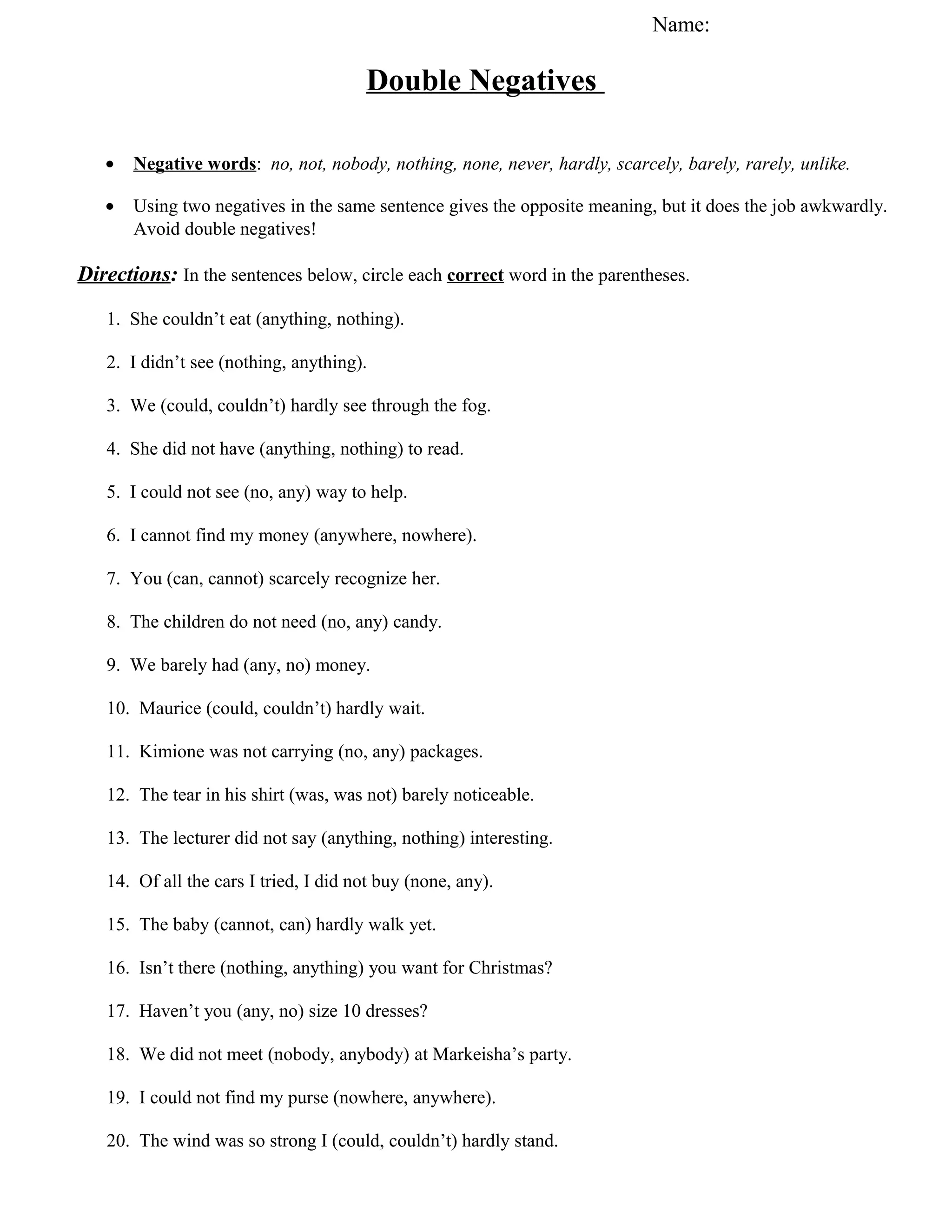 Double negatives 1 | DOC