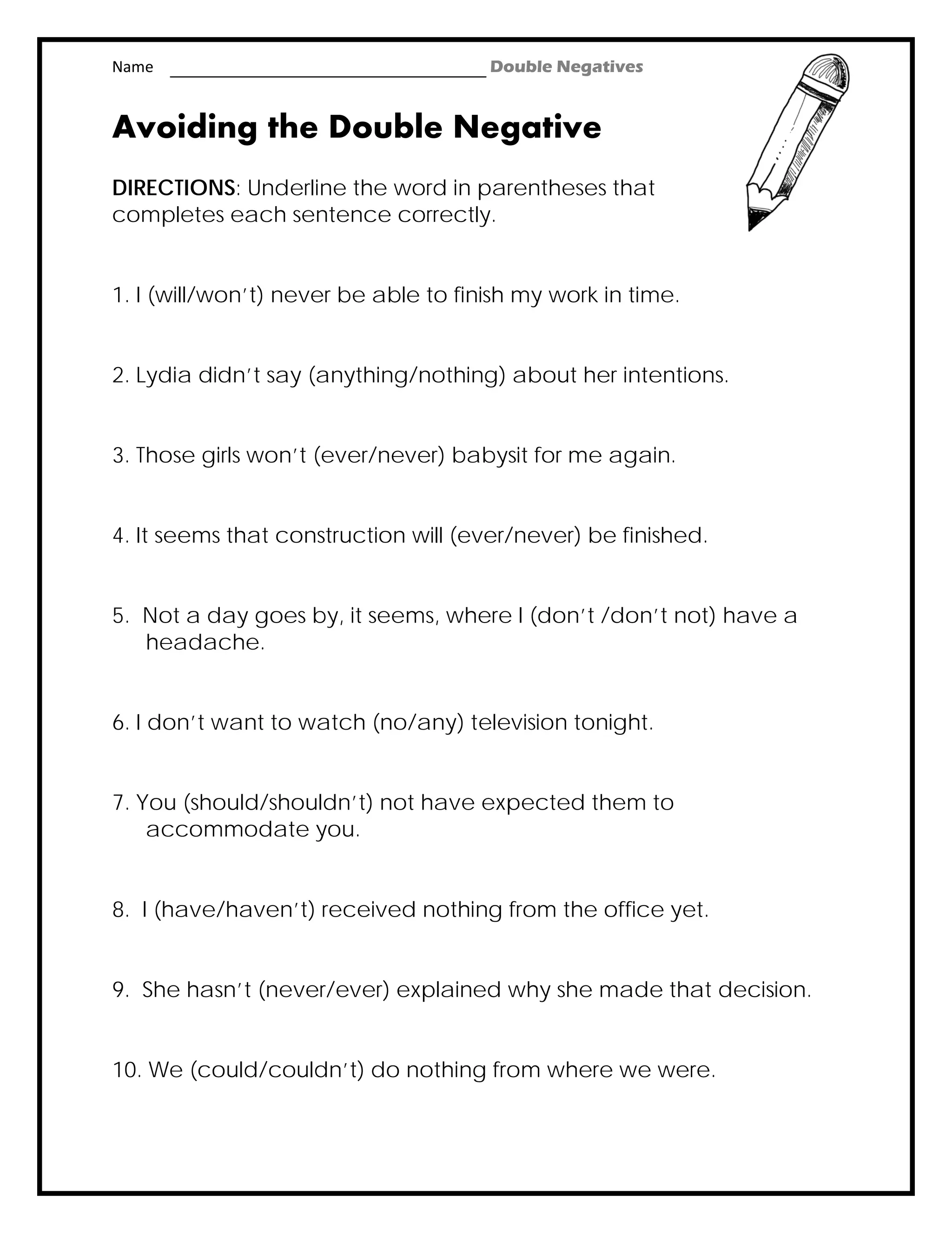 Double negatives 17-student | PDF