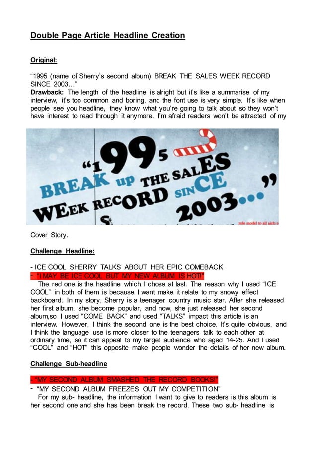 Double page article headline creation (word ) | DOCX