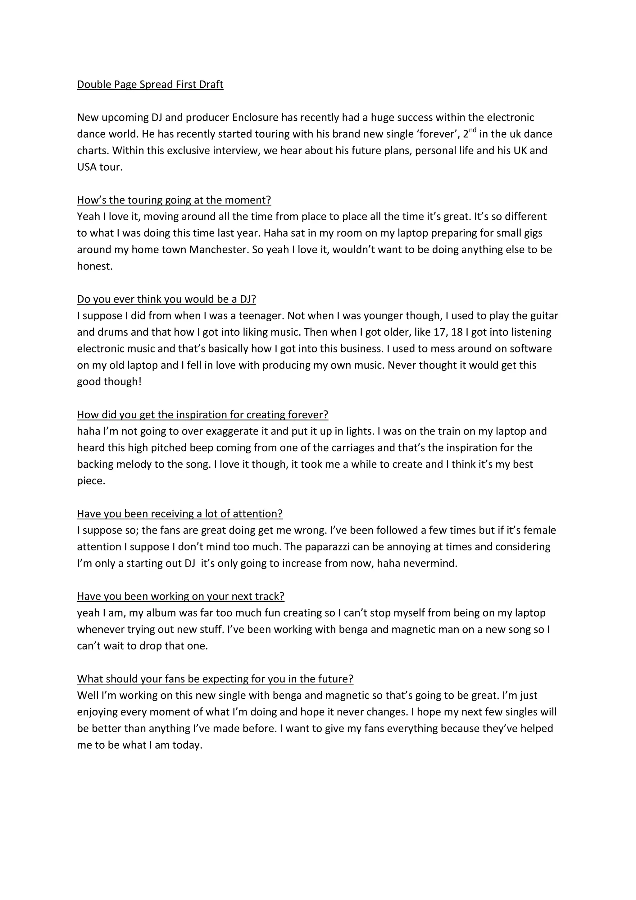 Double page spread first draft | DOCX | Contemporary Hits/Pop/Top 40 | Music