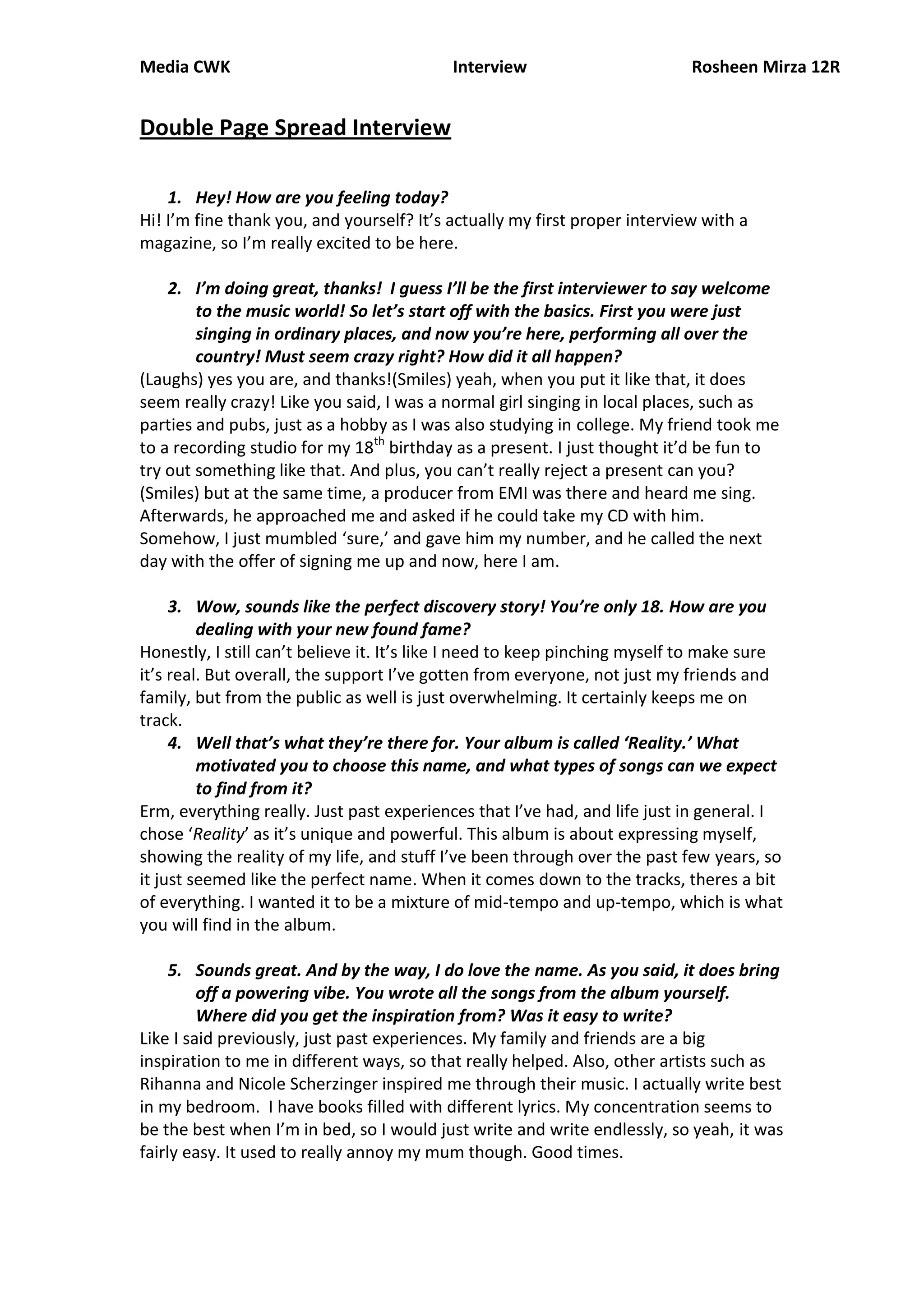 Double Page Spread Interview | PDF