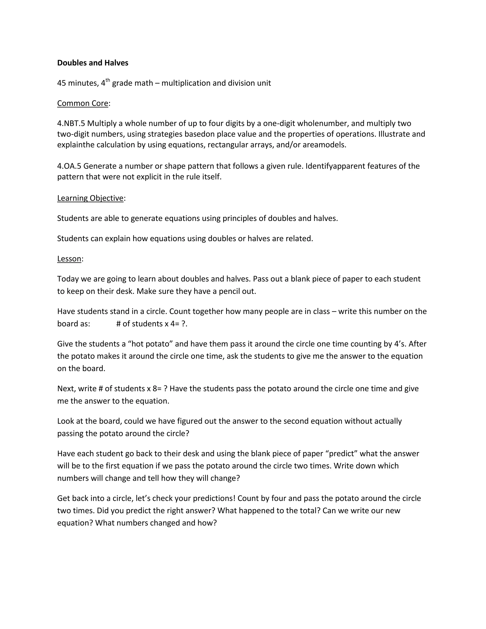 Doubles and Halves | DOCX