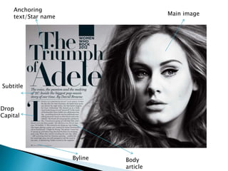 Magazine Double spead page textual analysis media studies | PPTX