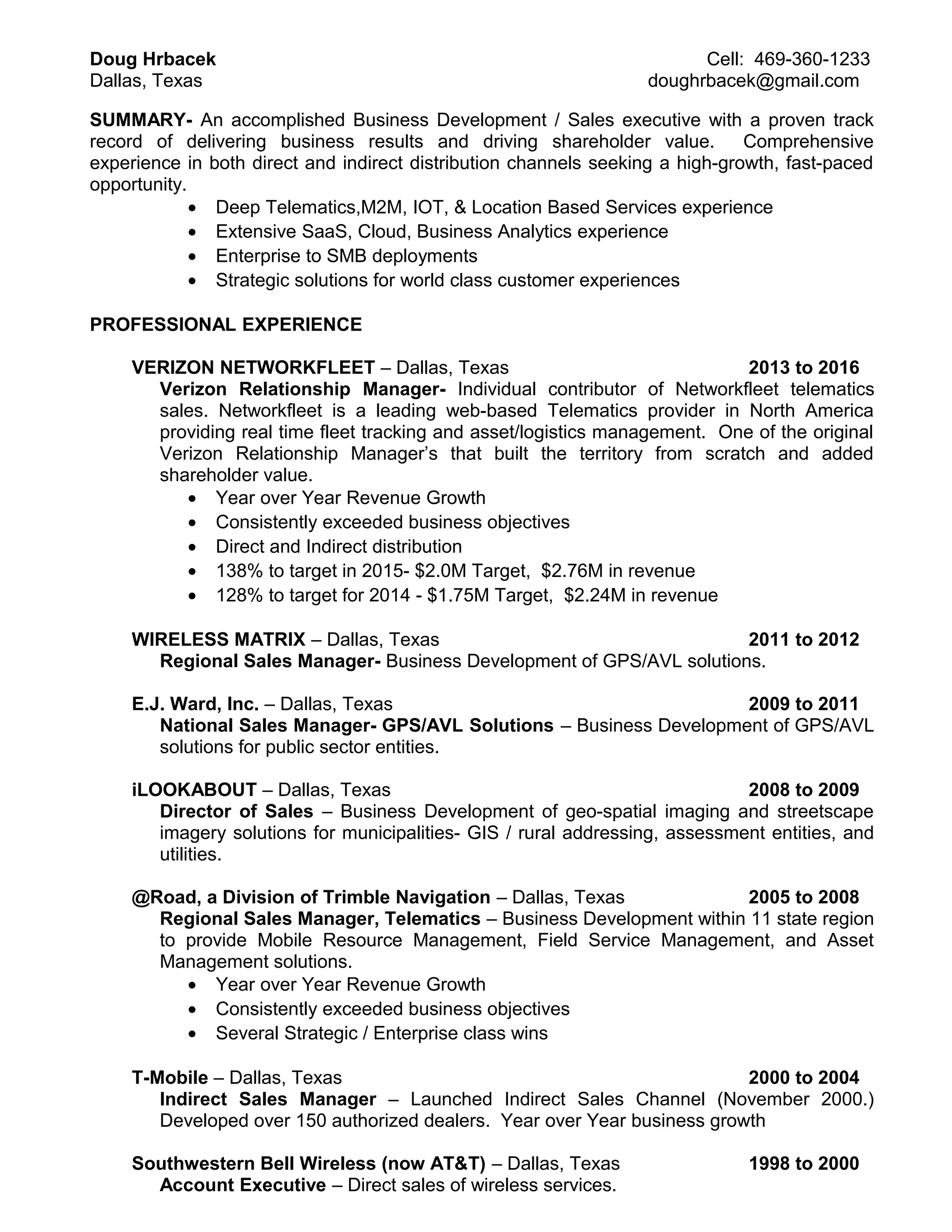 Doug Hrbacek resume attainment | DOC