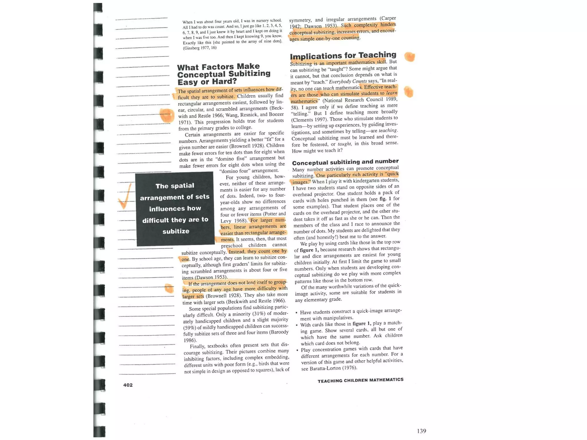 Douglas clements subitizing - what is it and why teach it reading | PDF