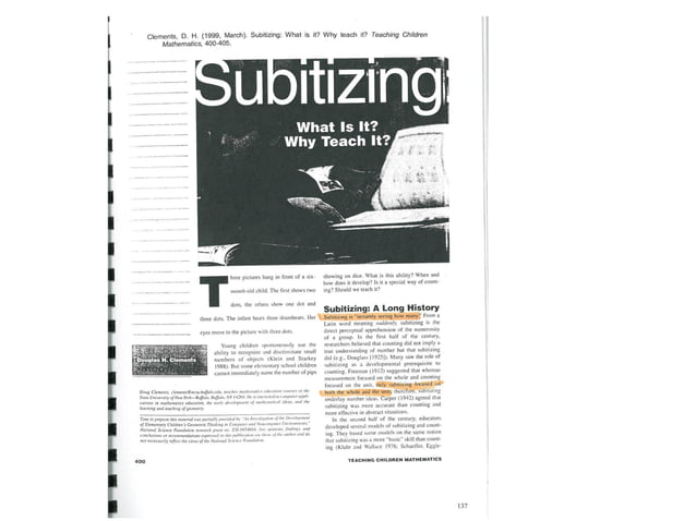 Douglas clements subitizing - what is it and why teach it reading | PDF