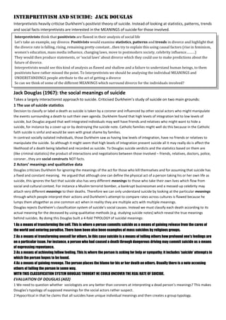 Suicide: Douglas' Interpretivist Approach | DOCX