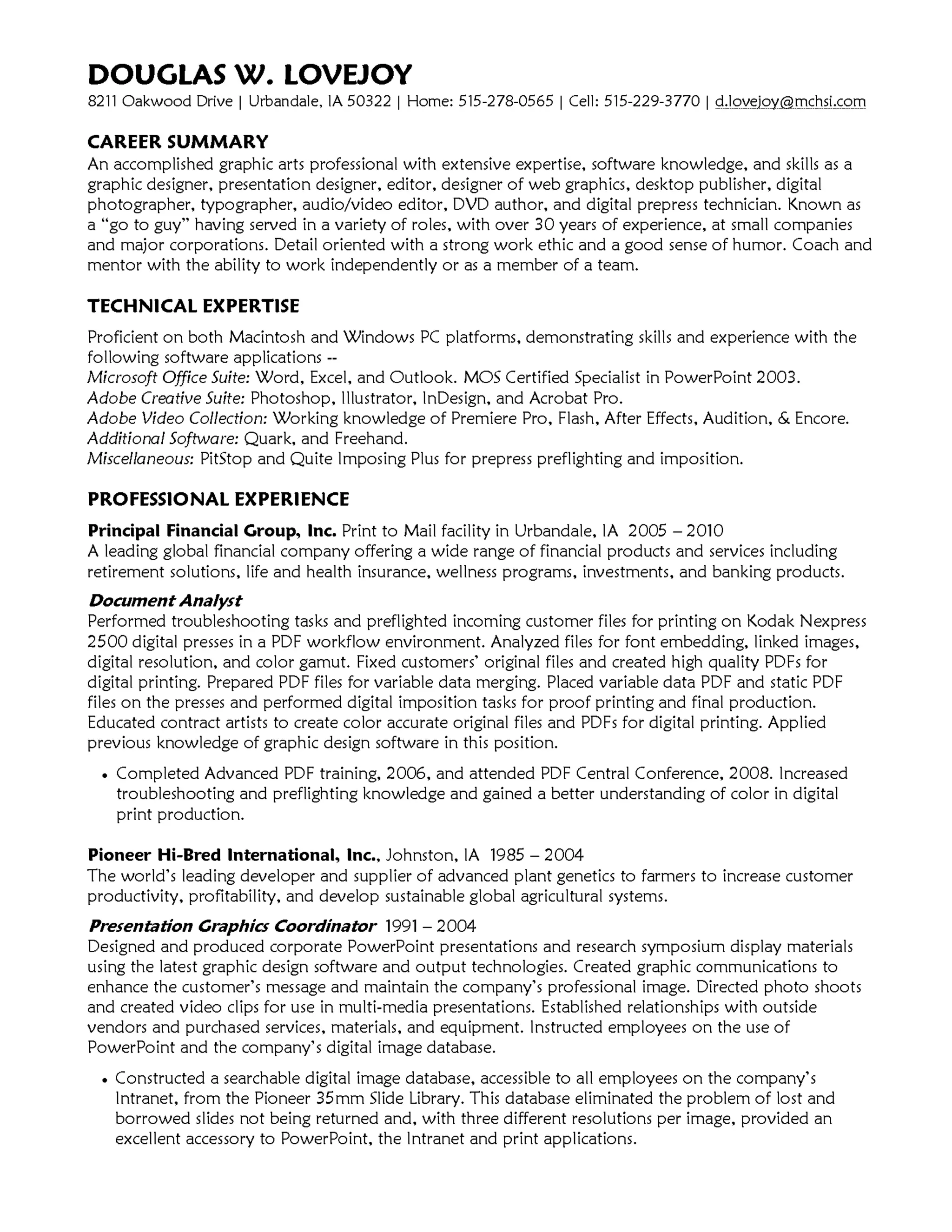 Douglas W Lovejoy Resume 09 10 | PDF