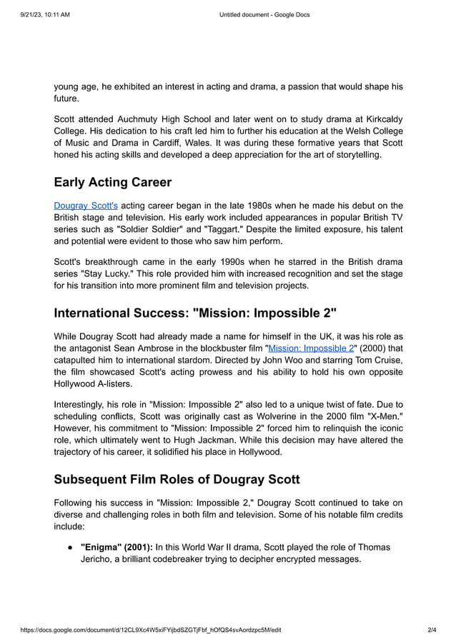 Dougray Scott-A Versatile Actor's Journey to Stardom | PDF