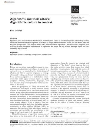 Dourish, P, Algorithms and their others. Algorithmic culture in context.pdf