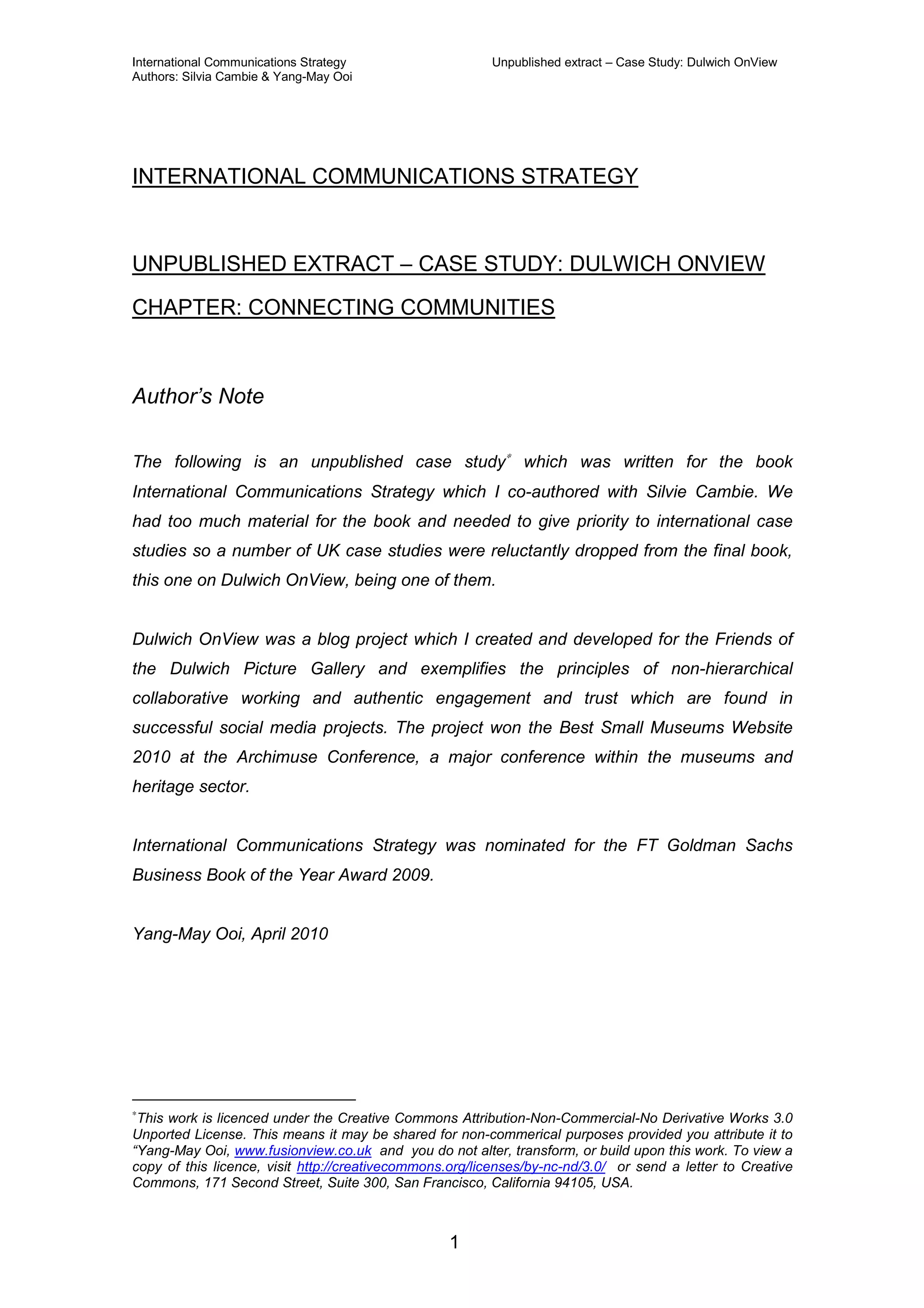 Case study: Dulwich OnView - unpublished extract from International Communications Strategy | PDF