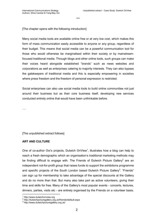 Case study: Dulwich OnView - unpublished extract from International Communications Strategy ...